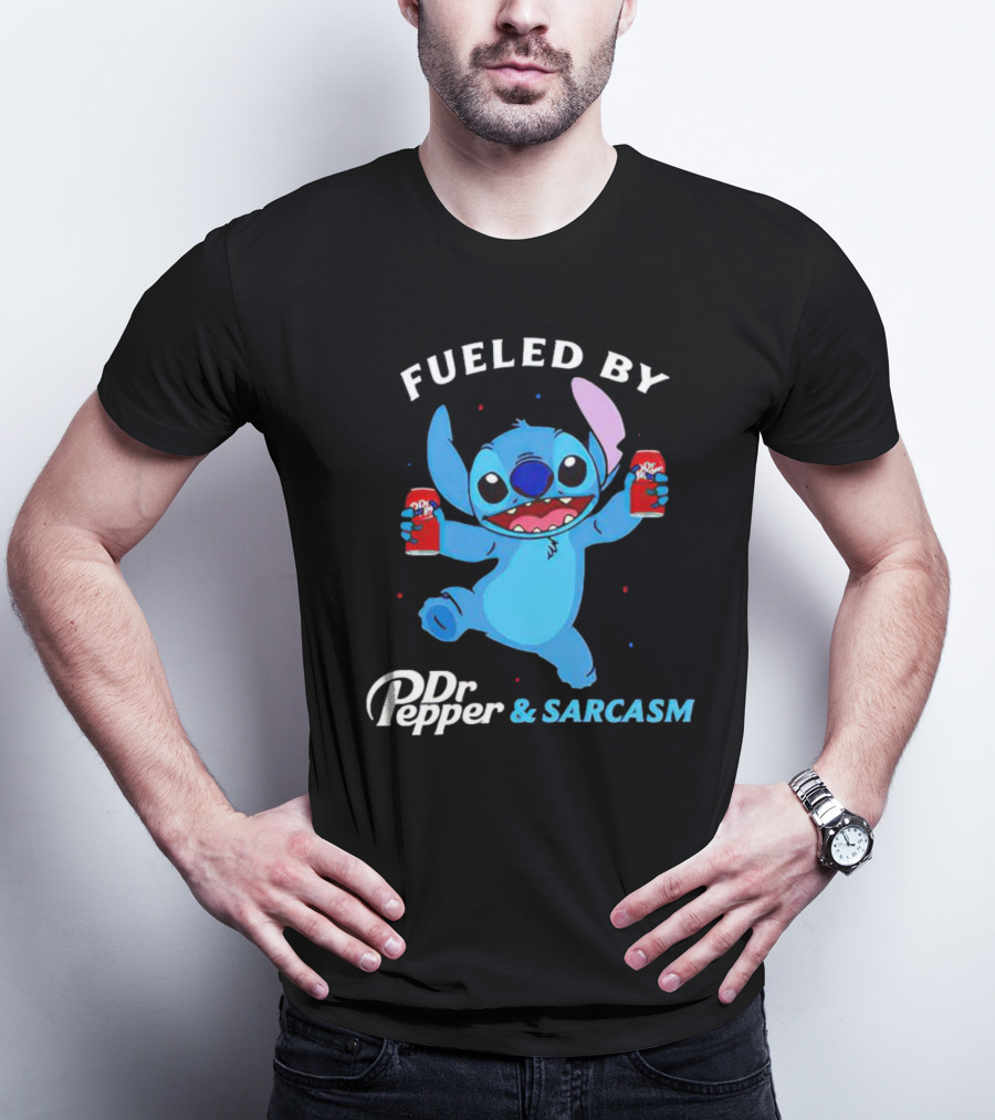 Fueled By Dr Pepper And Sarcasm Stitch Holding Cans T-Shirt
