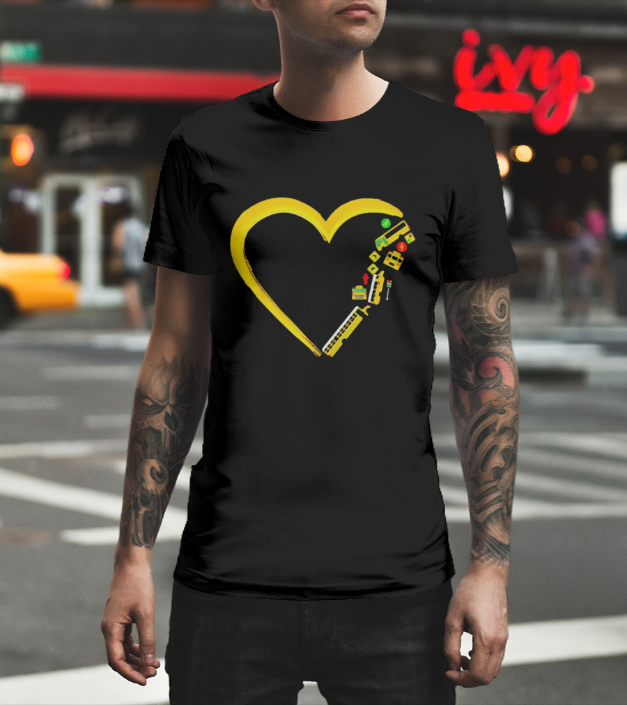 School Bus Driver Heart Traffic Sign And School Crossing T-Shirt