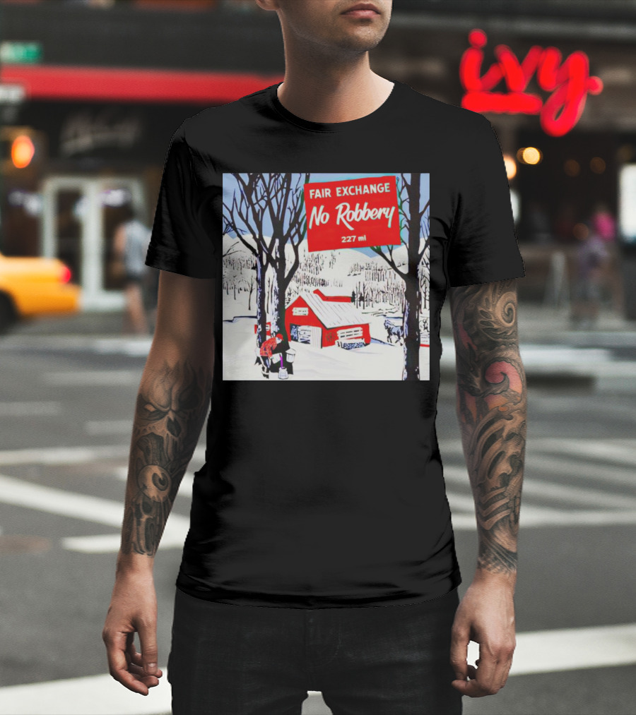 Fair Exchange No Robbery 227 Ml Winter Scene With Red Barn T-Shirt