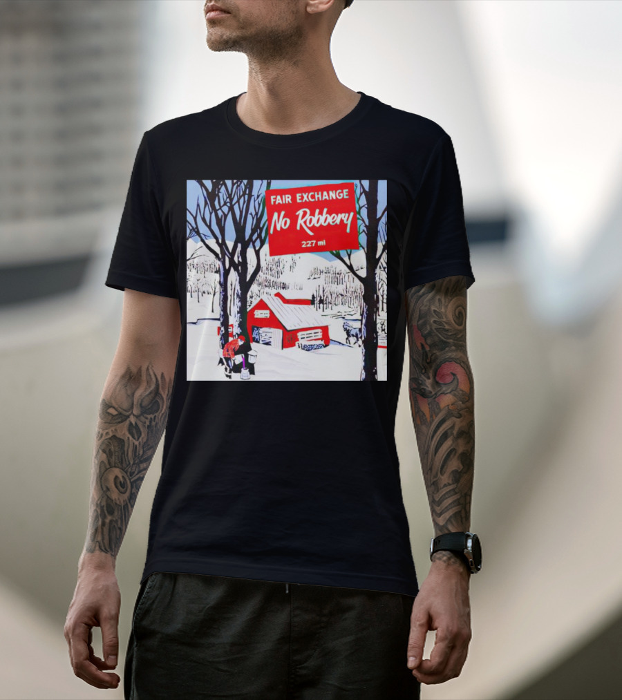 Fair Exchange No Robbery 227 Ml Winter Scene With Red Barn T-Shirt