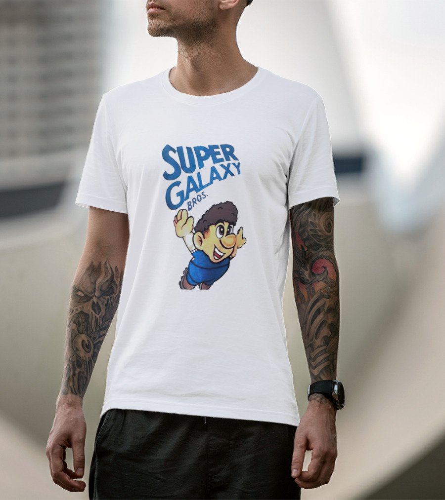 Super Galaxy Bros Flying Character In Blue T-Shirt