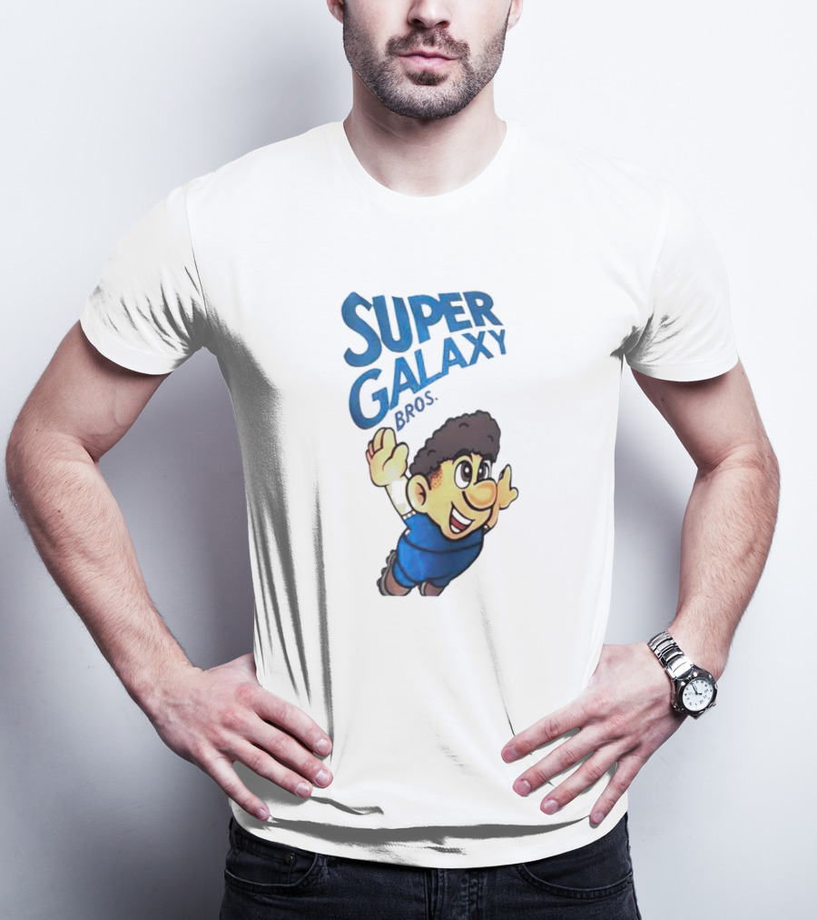 Super Galaxy Bros Flying Character In Blue T-Shirt