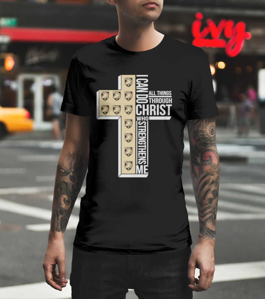Black Knights I Can Do All Things Through Christ Who Strengthens Me Cross T-Shirt