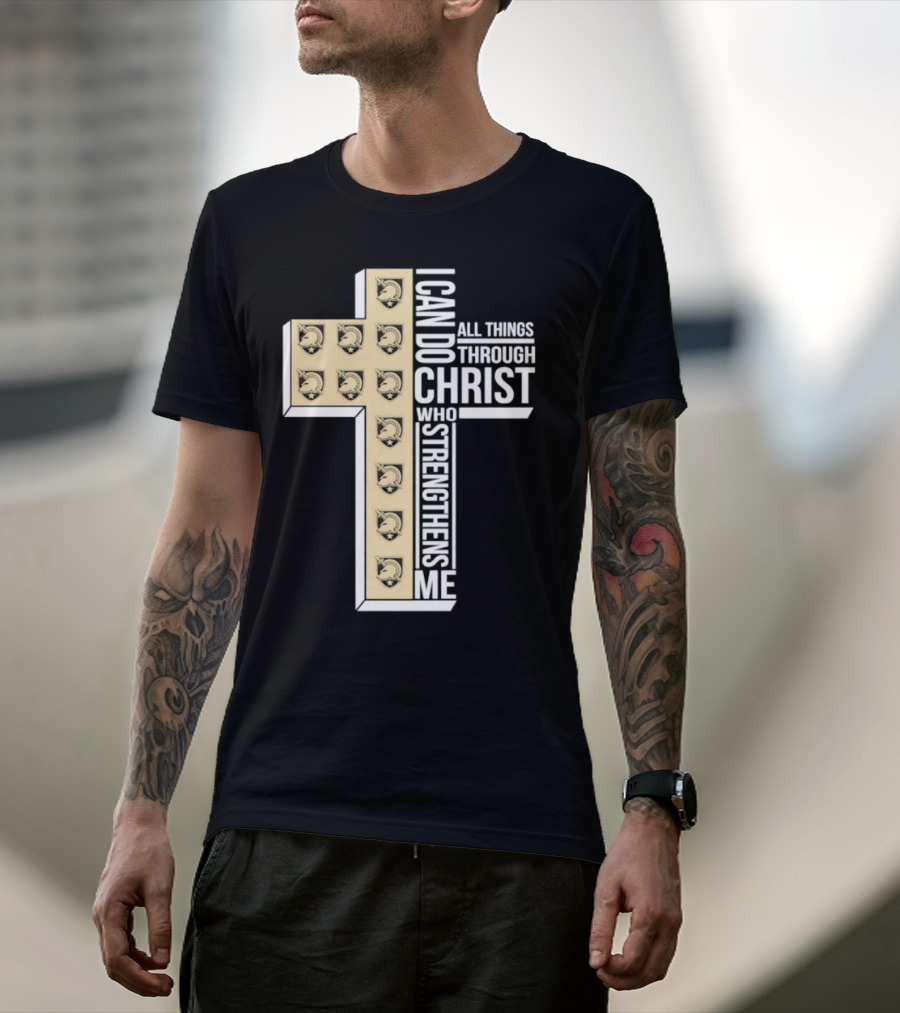 Black Knights I Can Do All Things Through Christ Who Strengthens Me Cross T-Shirt