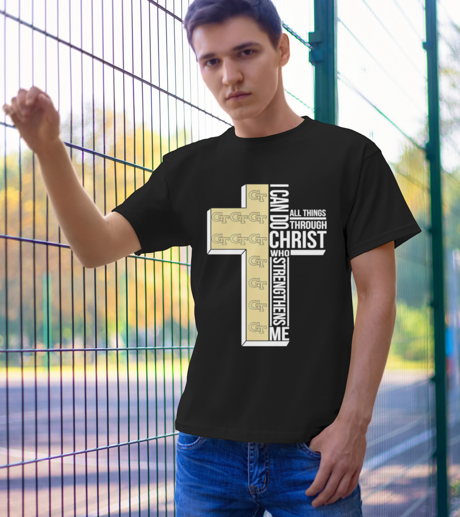 Georgia Tech Yellow Jackets GT Cross I Can Do All Things Through Christ Who Strengthens Me T-Shirt