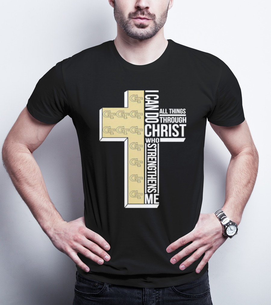 Georgia Tech Yellow Jackets GT Cross I Can Do All Things Through Christ Who Strengthens Me T-Shirt
