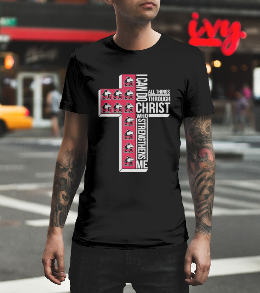 NIU Huskies I Can Do All Things Through Christ Who Strengthens Me Cross T-Shirt