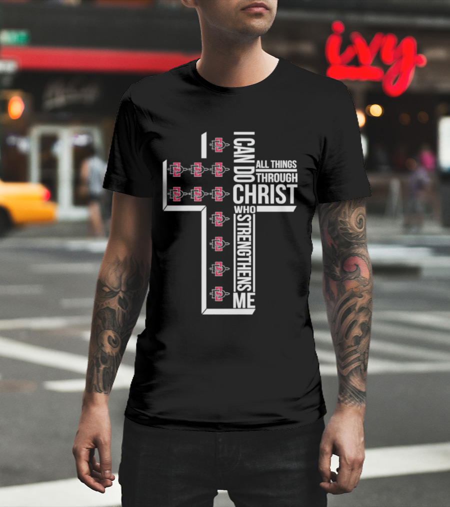State Aztecs I Can Do All Things Through Christ Who Strengthens Me Cross T-Shirt