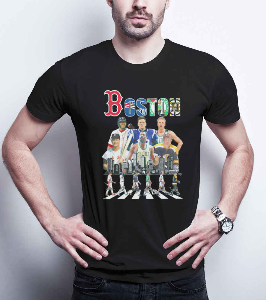 Boston Sports Team Legends Cityscape Players Signatures T-Shirt