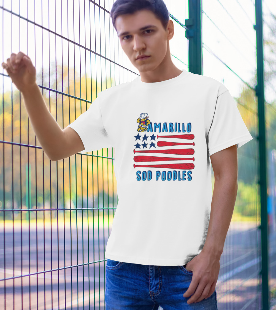 Amarillo Sod Poodles American Flag With Baseball Bats And Stars T-Shirt