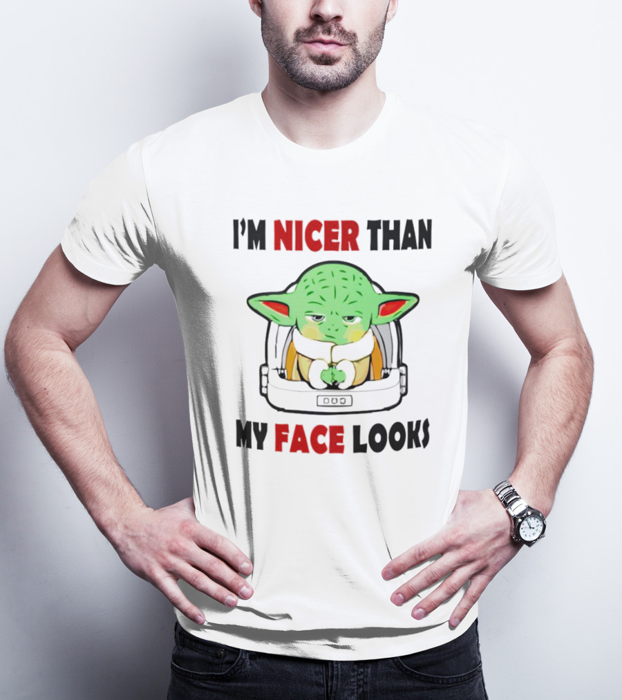 Baby Yoda I'm Nicer Than My Face Looks Grogu Helmet T-Shirt