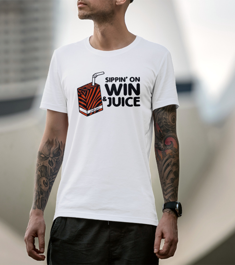 Cincinnati Bengals Sippin’ On Win And Juice With Tiger Stripes Box T-Shirt
