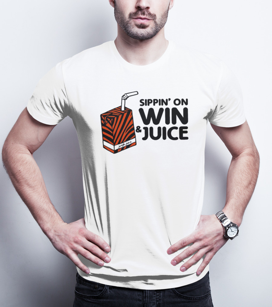 Cincinnati Bengals Sippin’ On Win And Juice With Tiger Stripes Box T-Shirt