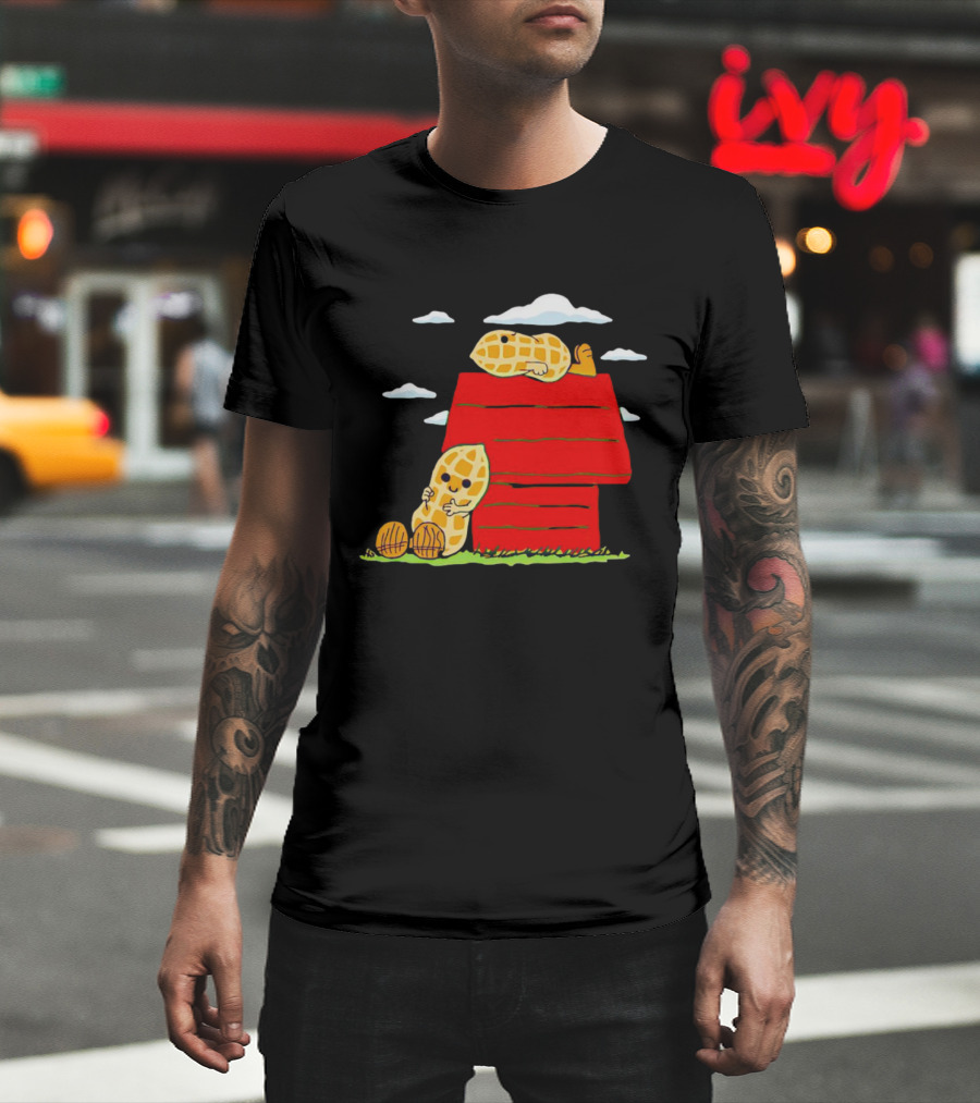 Peanuts Mashup Snoopy Red House Peanut Characters On Doghouse T-Shirt