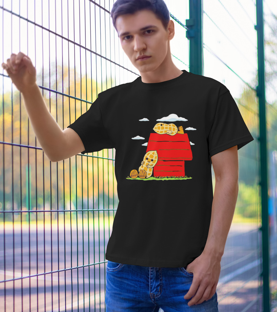 Peanuts Mashup Snoopy Red House Peanut Characters On Doghouse T-Shirt