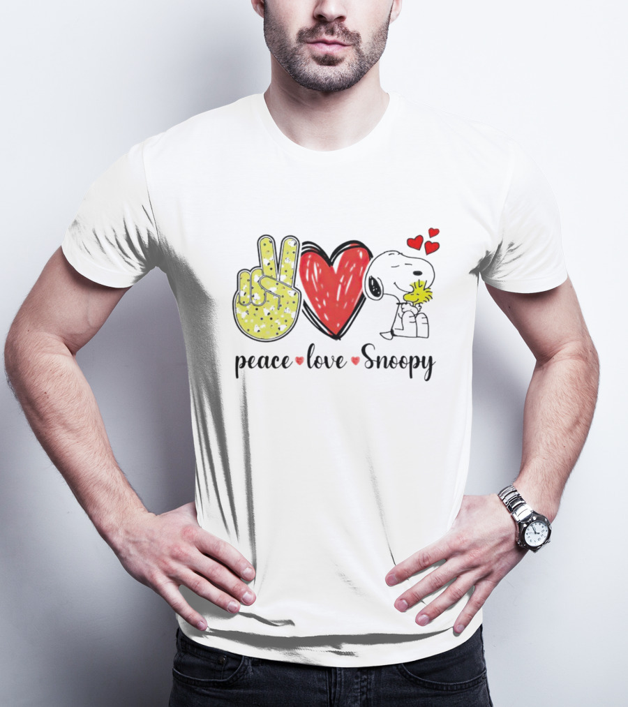 Peace Love Snoopy Hug Woodstock T-Shirt