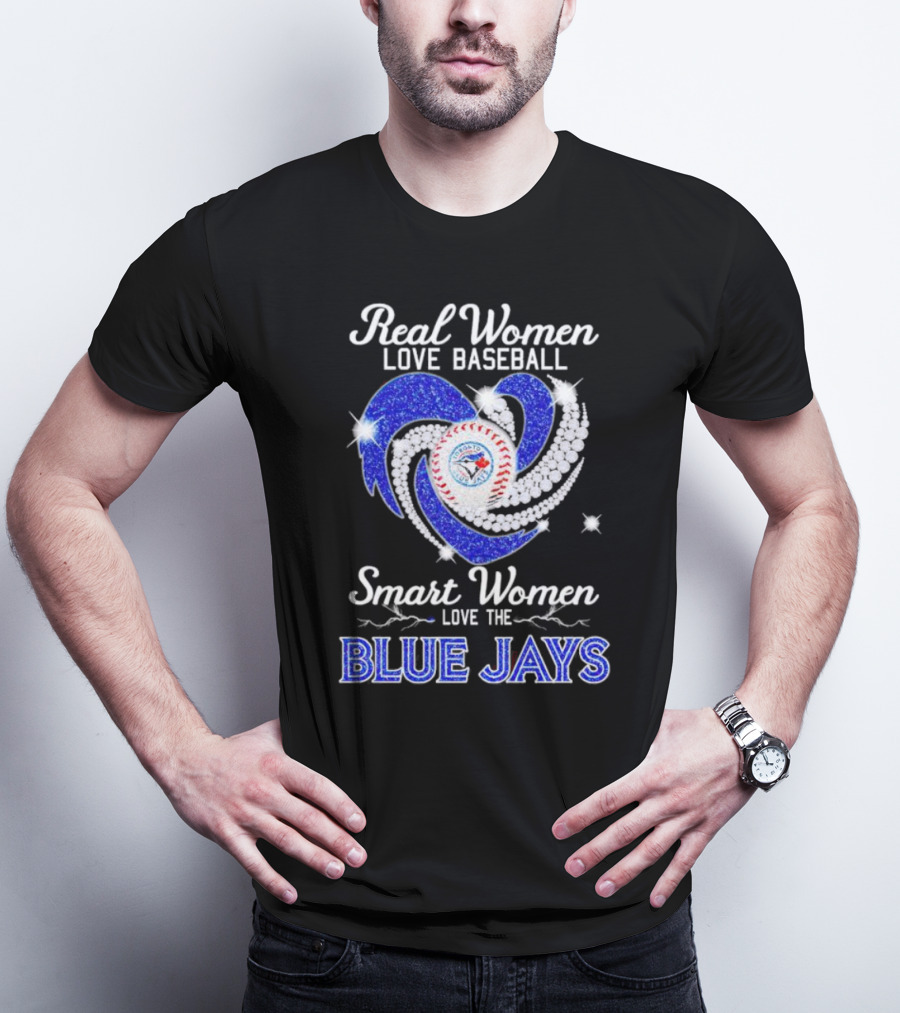 Real Women Love Baseball Smart Women Love The Blue Jays Diamond Heart T-Shirt