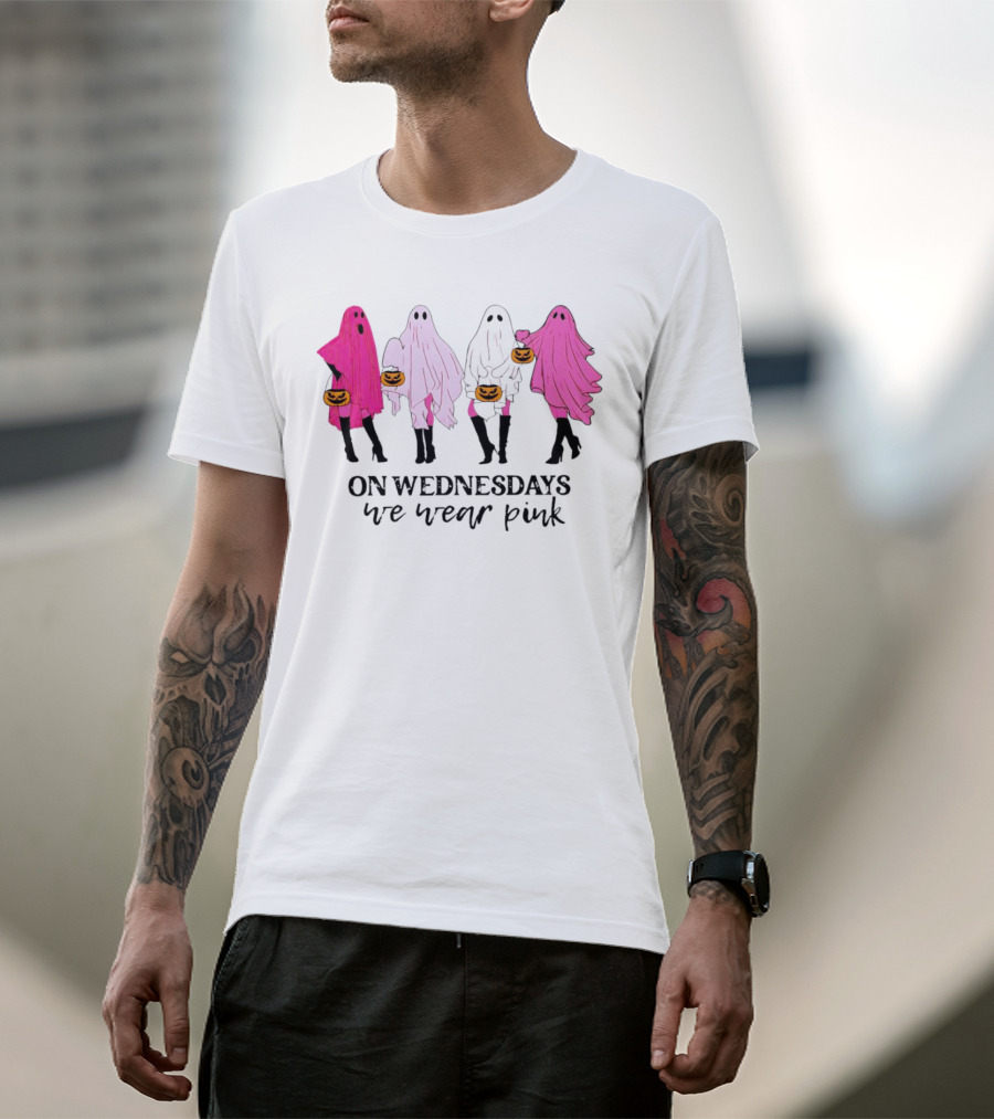 On Wednesdays We Wear Pink Ghost Costumes Halloween T-Shirt
