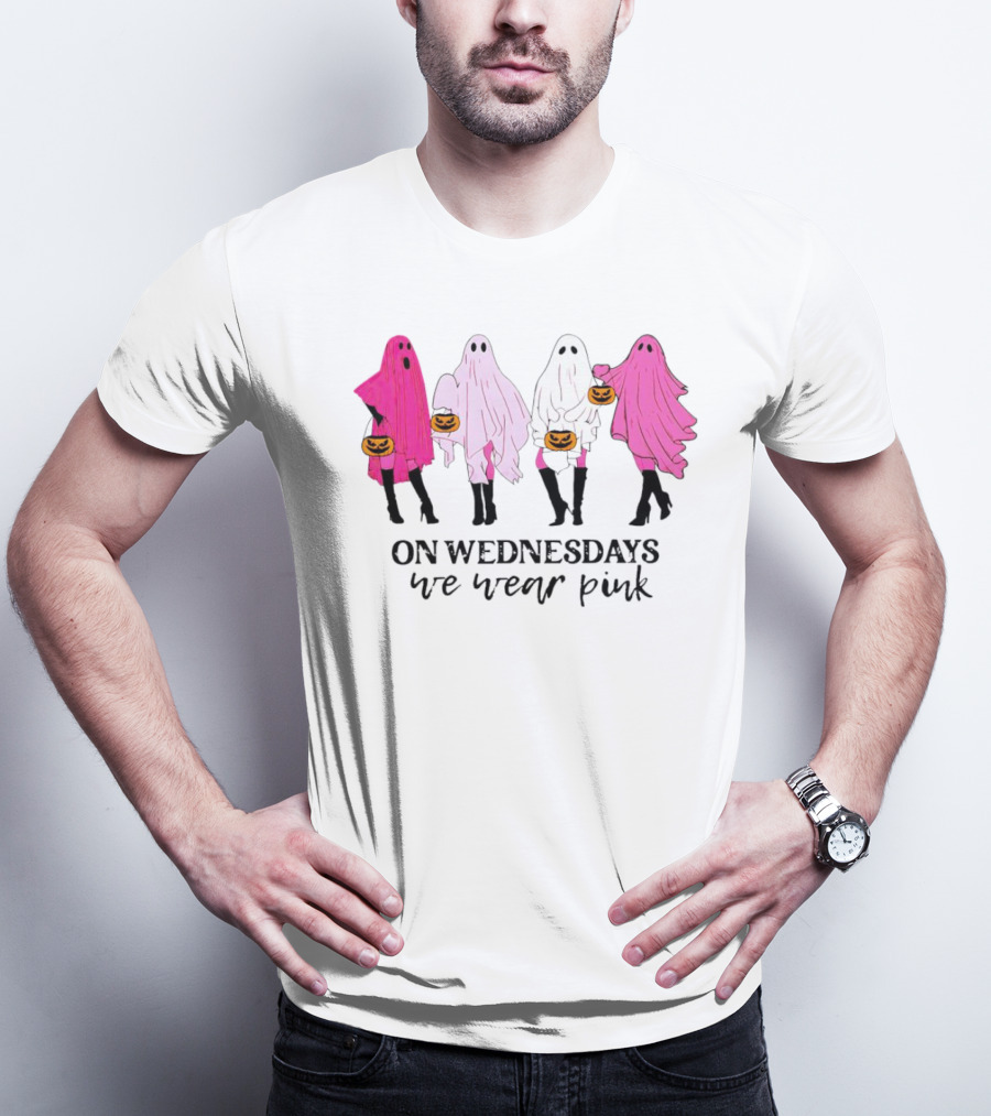 On Wednesdays We Wear Pink Ghost Costumes Halloween T-Shirt