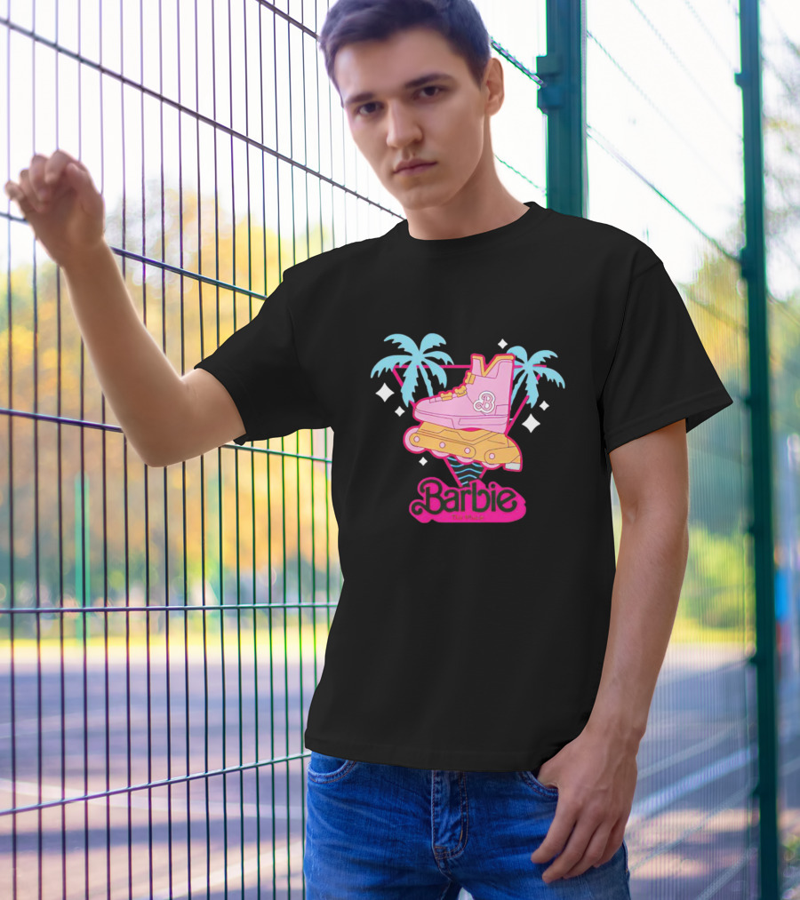 Barbie Rollerblade Movie Pink Skate And Palm Trees T-Shirt