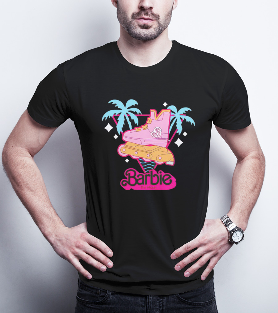 Barbie Rollerblade Movie Pink Skate And Palm Trees T-Shirt