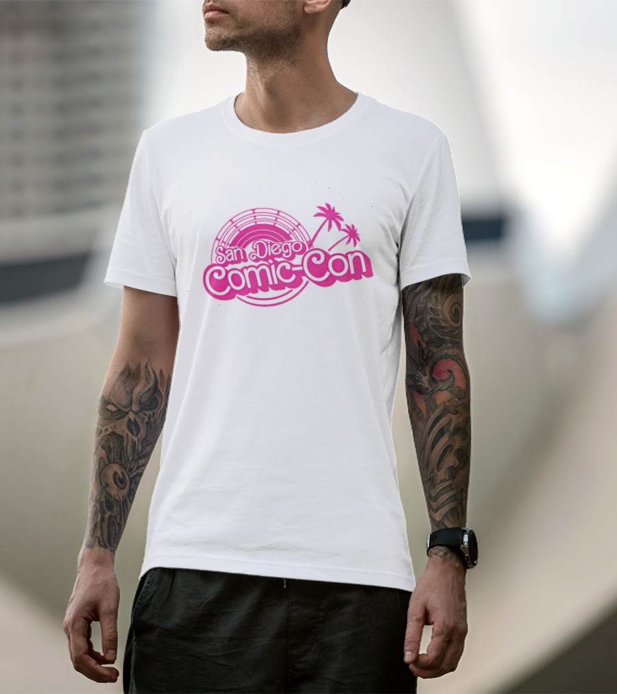 Barbie San Diego Comic-Con Logo With Pink Palm Trees T-Shirt