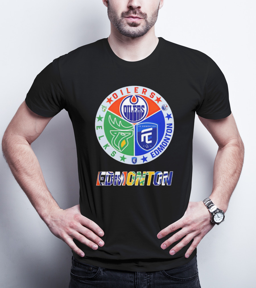 Oilers Elks FC Edmonton Sports Team Logo Collage T-Shirt