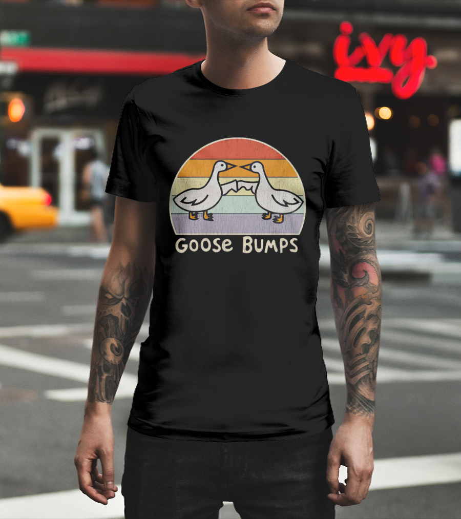 Goose Bumps Retro High Five Geese Pastel Sunset Vintage T-Shirt