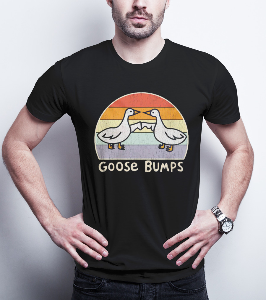 Goose Bumps Retro High Five Geese Pastel Sunset Vintage T-Shirt