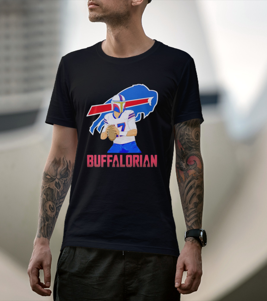 Buffalorian Josh Allen Buffalo Bills Mandalorian Helmet T-Shirt