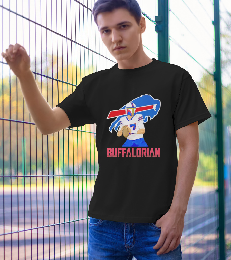 Buffalorian Josh Allen Buffalo Bills Mandalorian Helmet T-Shirt