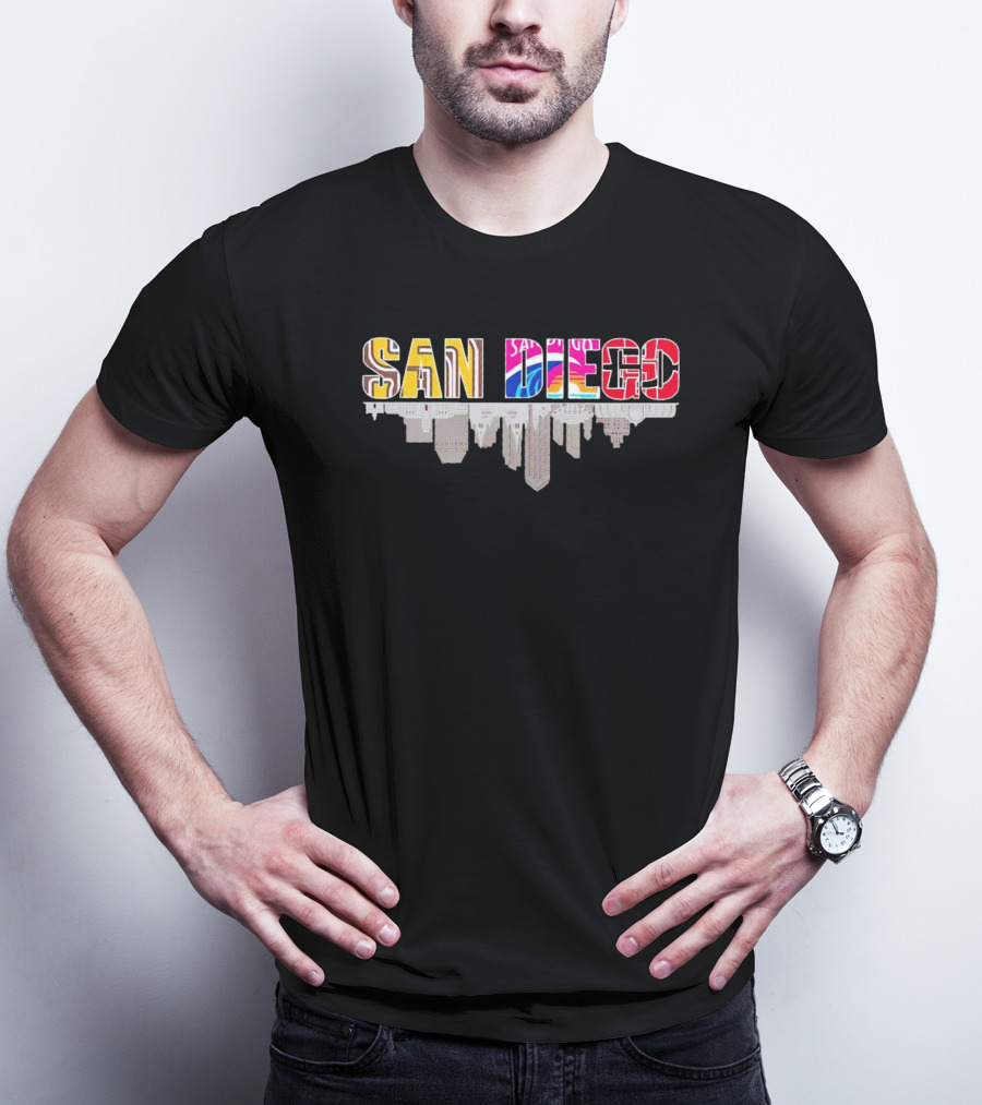 San Diego City Skyline Upside Down Sports Team Colors T-Shirt