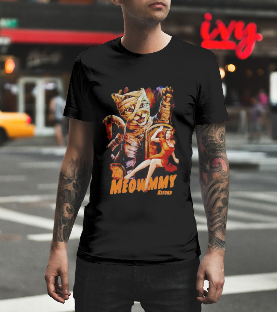 The Meowmmy Return Halloween Cat And Mummy Monster Movie T-Shirt