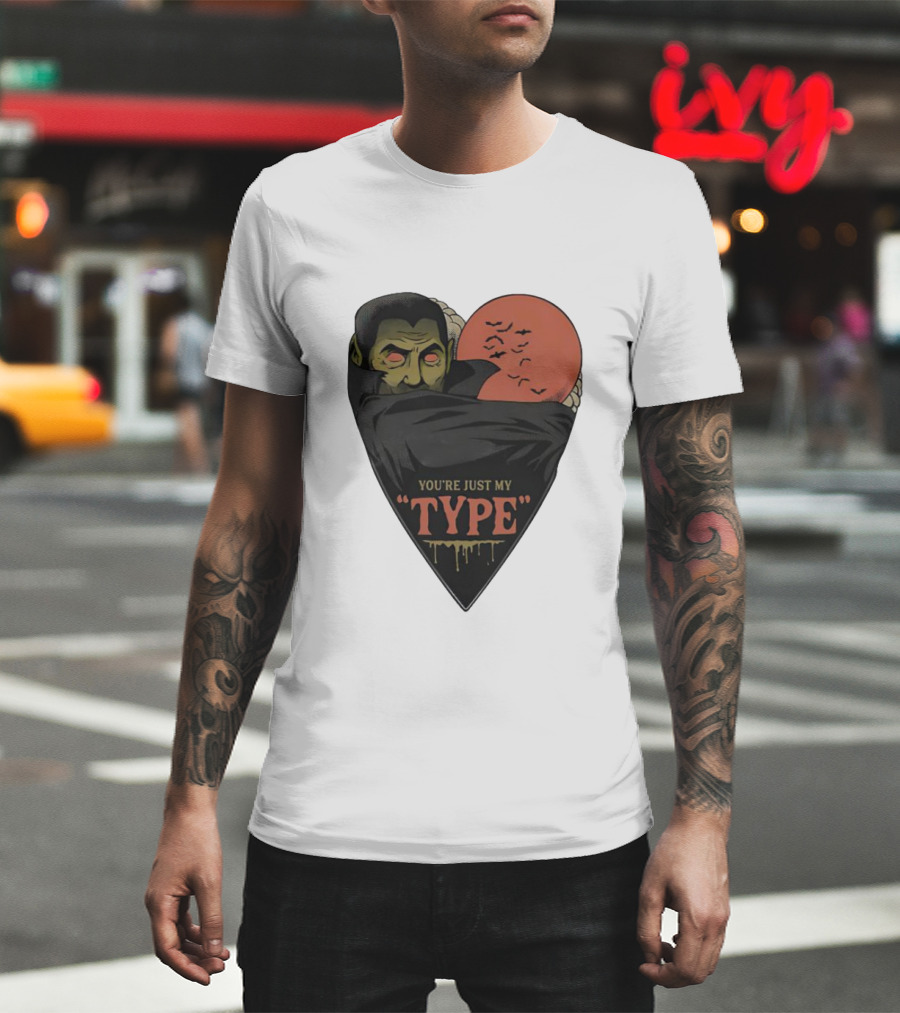 You’re Just My Type Horror Halloween Vampire With Red Moon And Bats T-Shirt