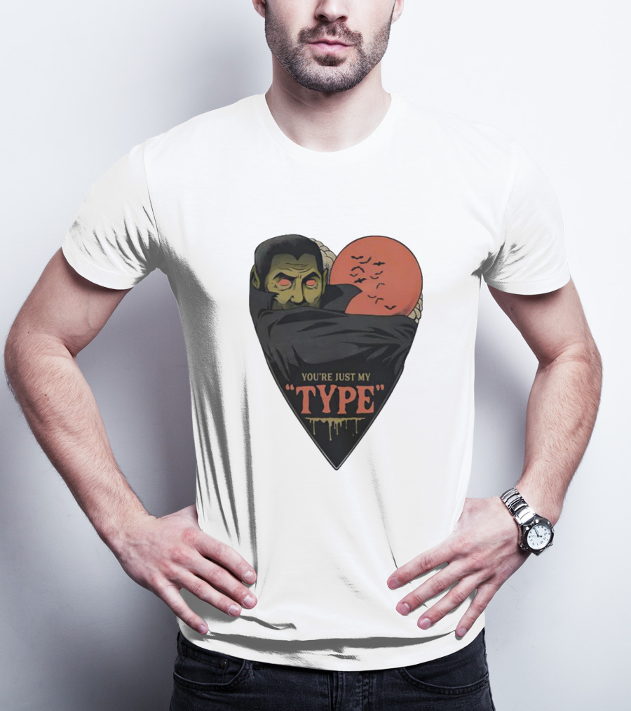 You’re Just My Type Horror Halloween Vampire With Red Moon And Bats T-Shirt