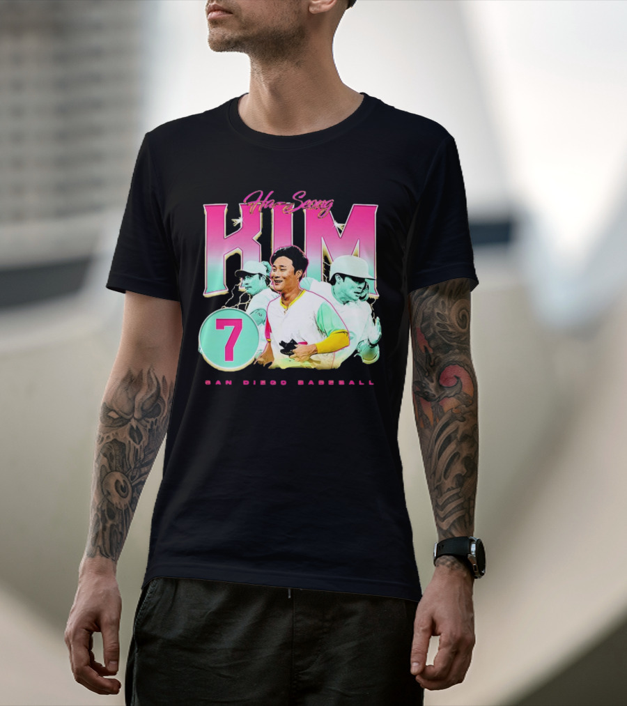 Ha-Seong Kim San Diego Baseball Lightning 90s Style Pink 7 T-Shirt