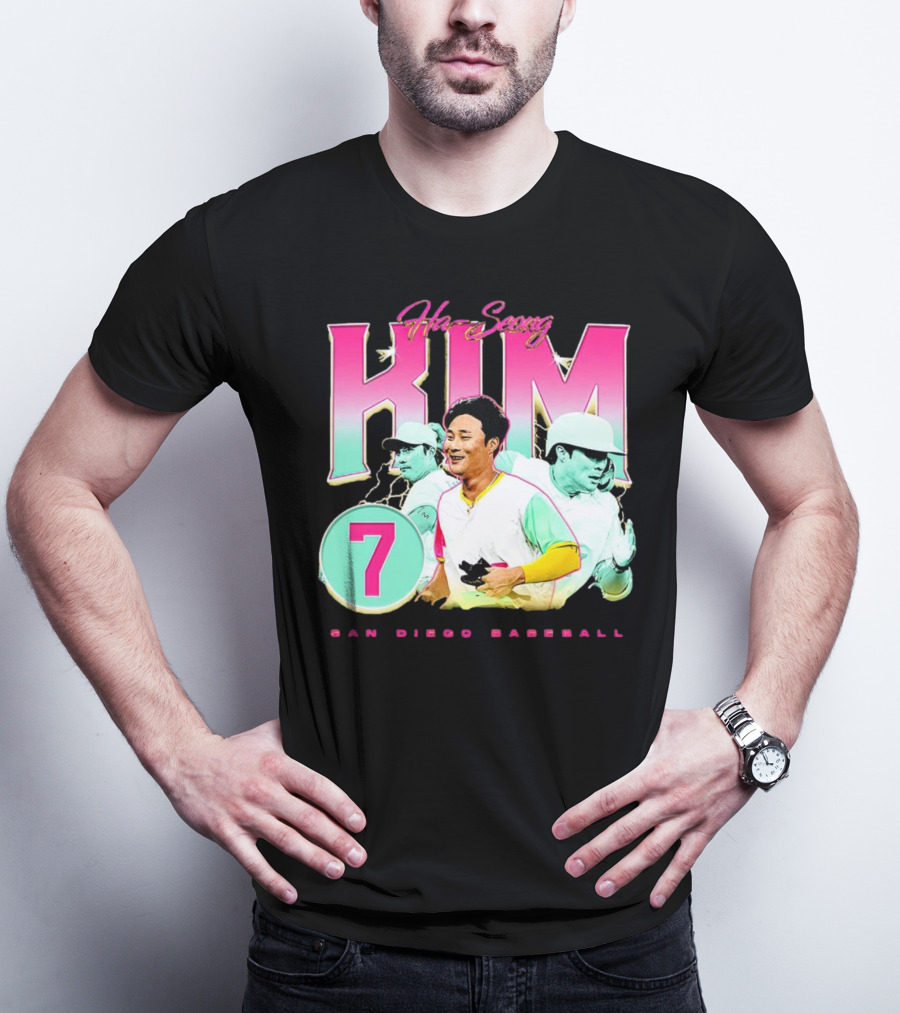 Ha-Seong Kim San Diego Baseball Lightning 90s Style Pink 7 T-Shirt