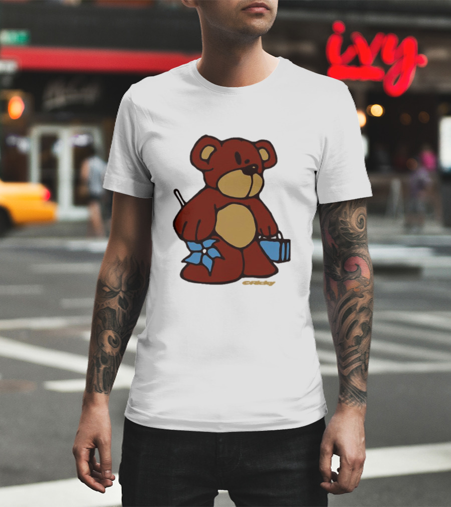Ricky Montgomery Teddy Bear With Blue Flower And Suitcase T-Shirt