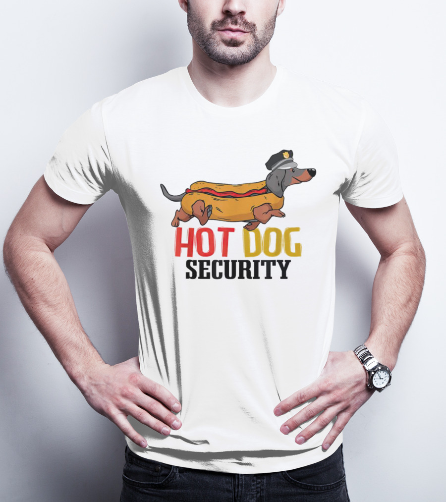 Dachshund Hot Dog Security Officer In Police Hat T-Shirt