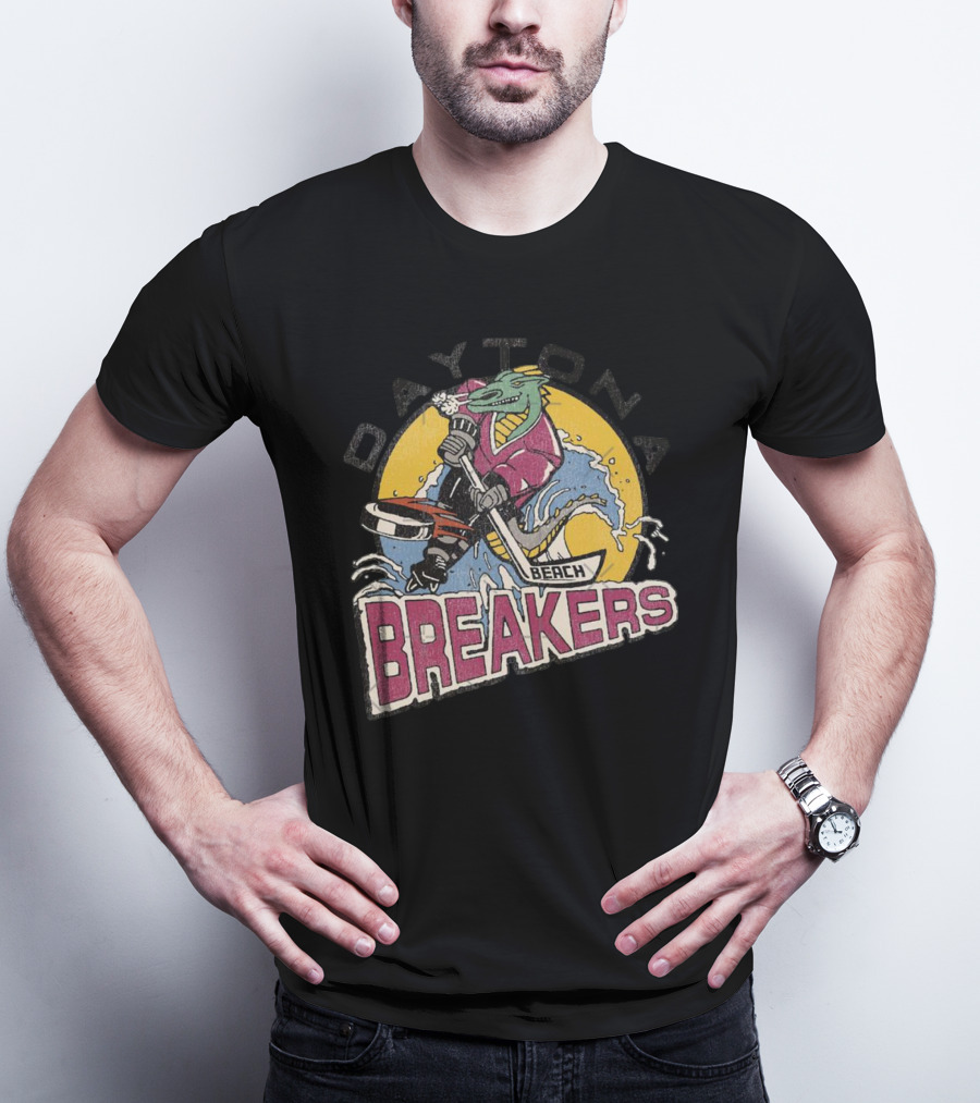 Daytona Beach Breakers Retro Ice Hockey Mascot Surfing T-Shirt