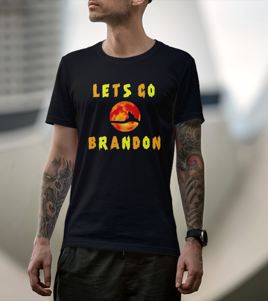 Lets Go Brandon Cat Halloween Moon T-Shirt