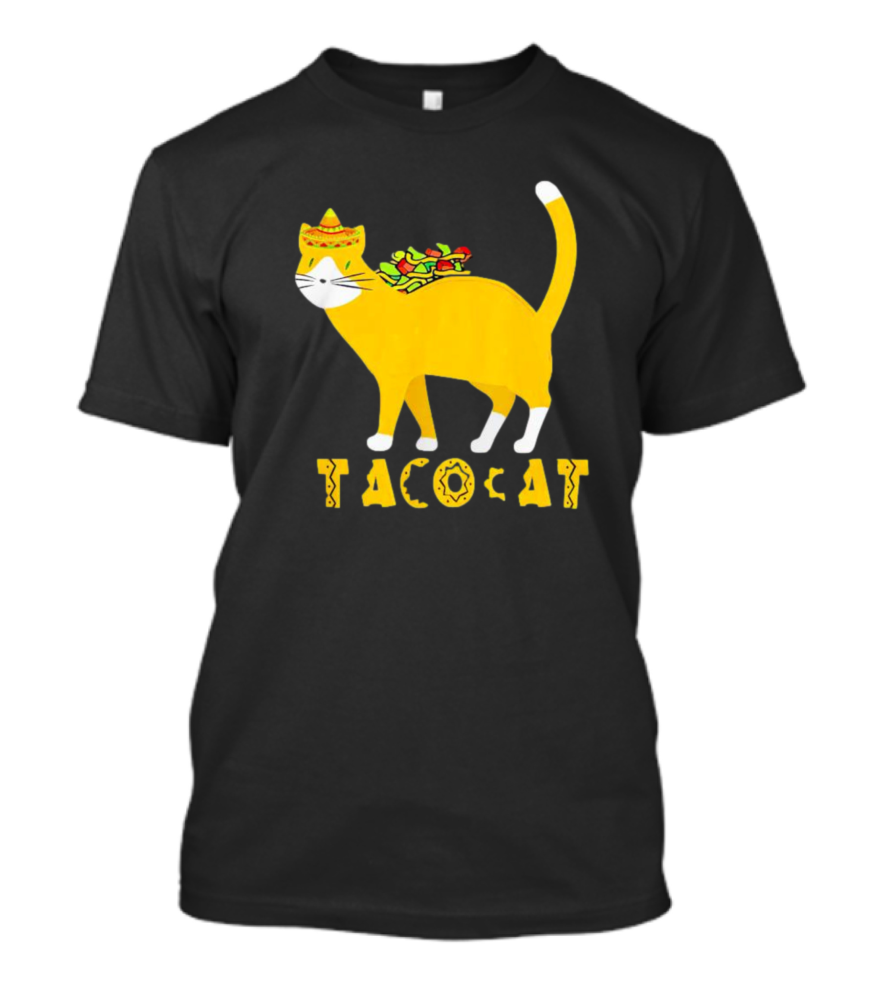 Tacocat Wearing Sombrero With Taco Filling Back T-Shirt