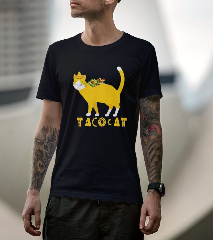 Tacocat Wearing Sombrero With Taco Filling Back T-Shirt