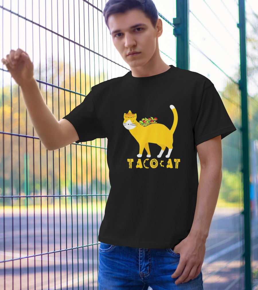 Tacocat Wearing Sombrero With Taco Filling Back T-Shirt