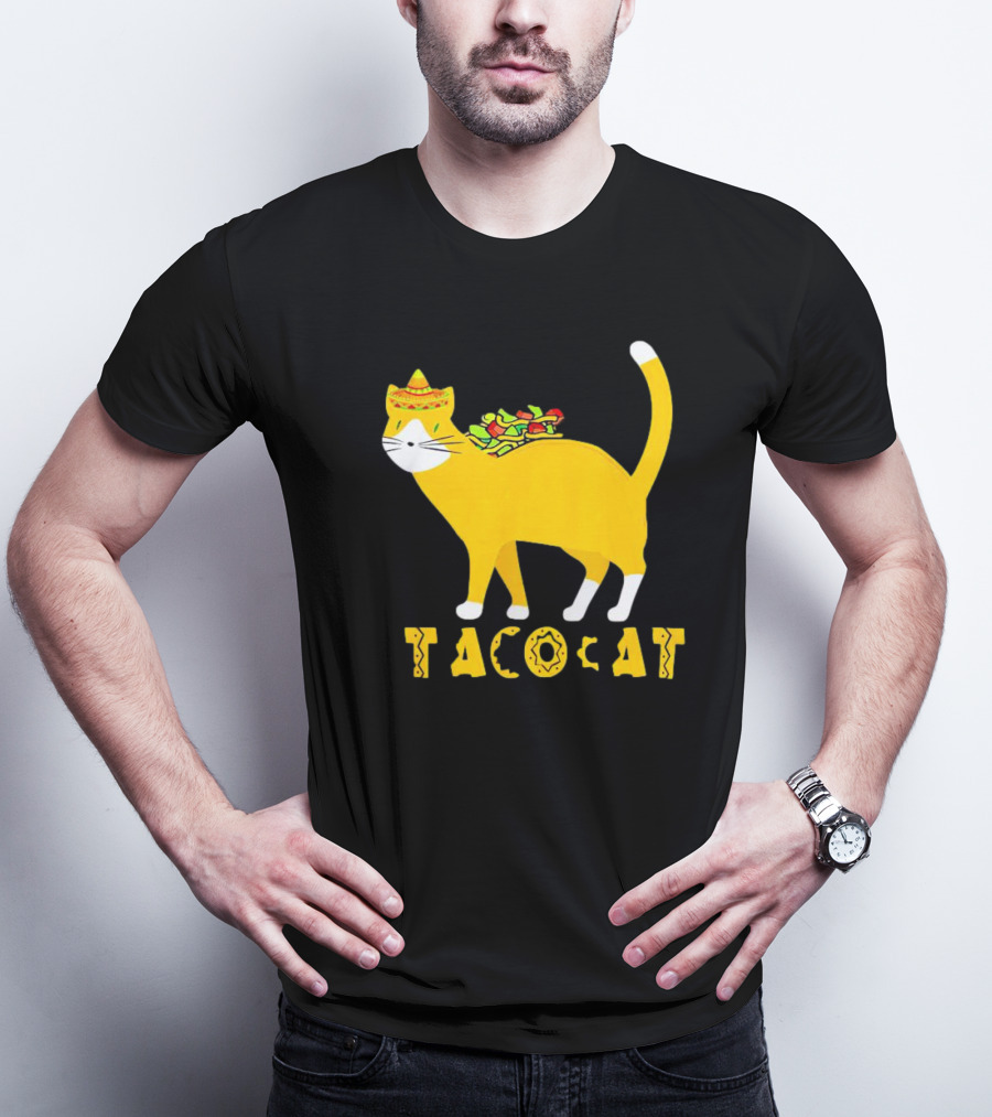 Tacocat Wearing Sombrero With Taco Filling Back T-Shirt