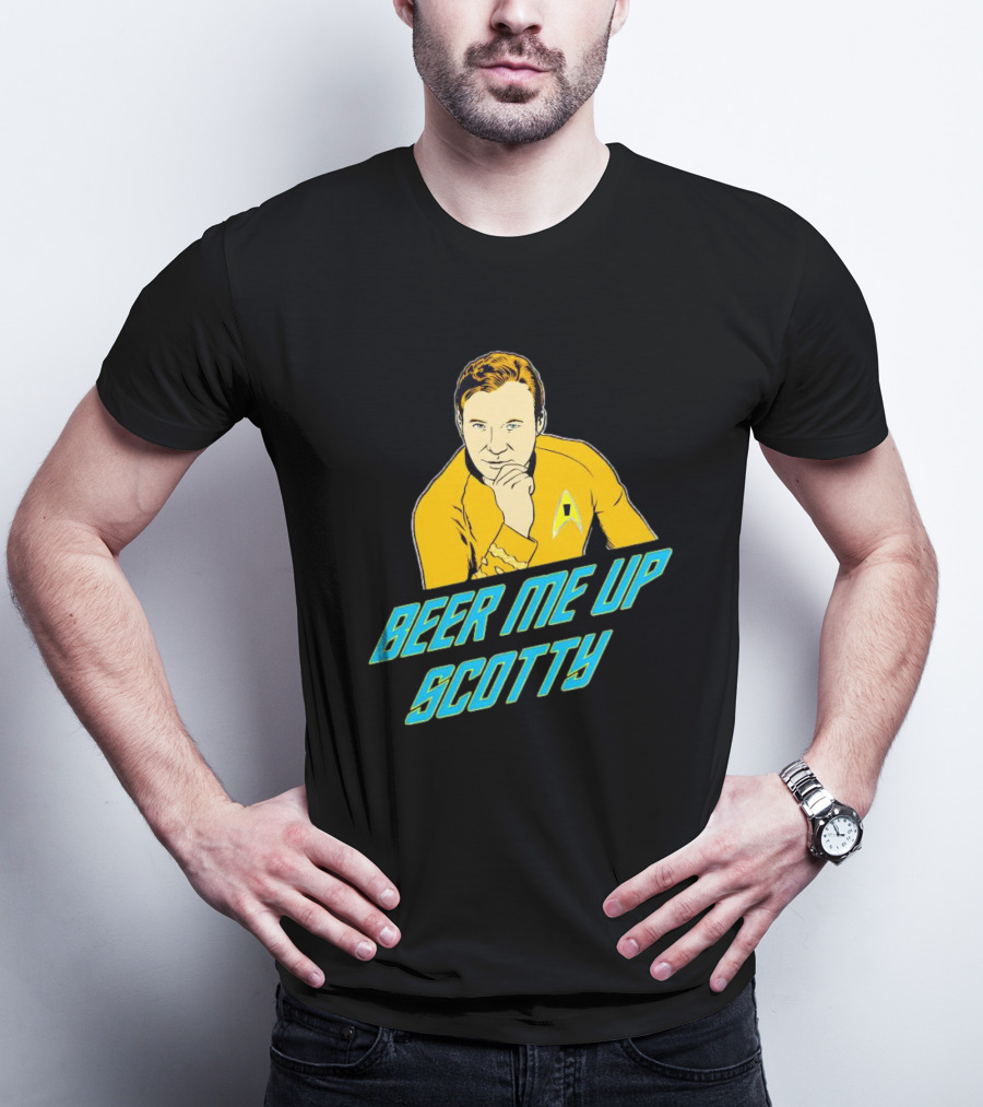 Beer Me Up Scotty Star Trek Captain Yellow Uniform T-Shirt