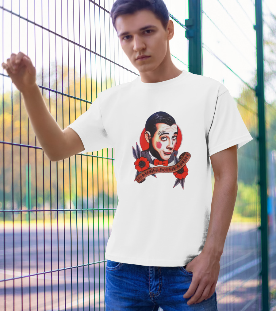 Men’s Funny Pee Wee Herman Rebel Tattoo Style Art With Flowers And Red Bow Tie T-Shirt