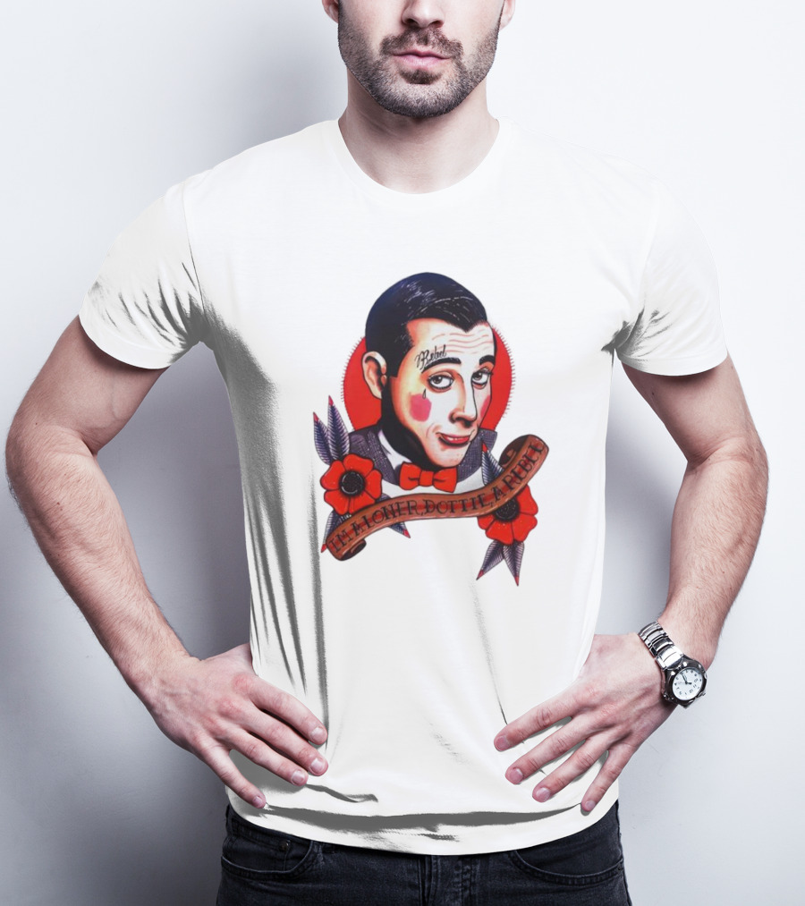 Men’s Funny Pee Wee Herman Rebel Tattoo Style Art With Flowers And Red Bow Tie T-Shirt