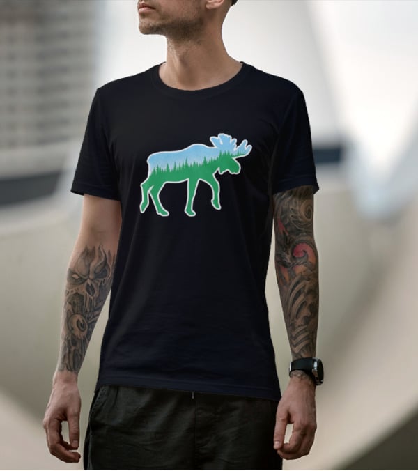 Moose Tree Forest Skyline T-Shirt