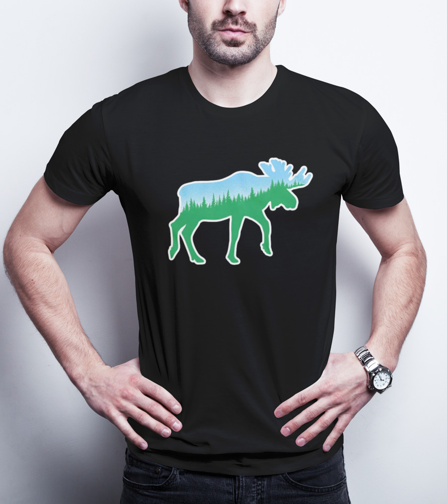 Moose Tree Forest Skyline T-Shirt